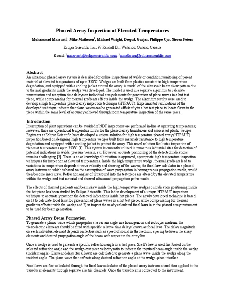 PAUT at Elevated-Temperatures | PDF | Refraction | Waves