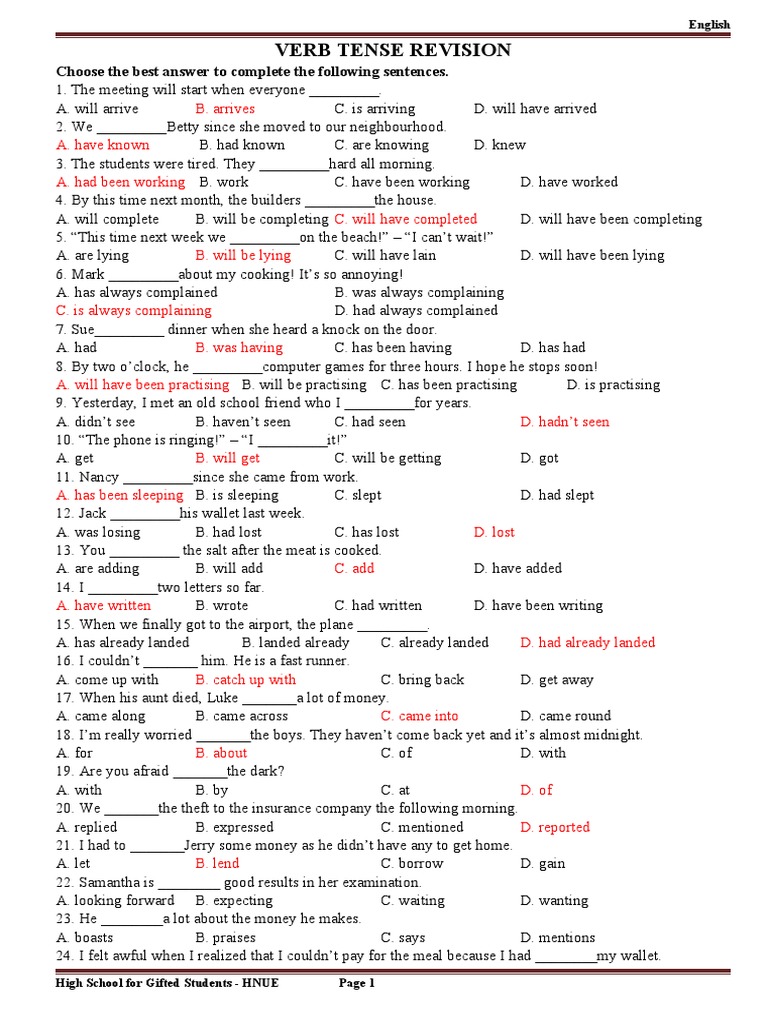 Verb Tense - Revision - No.1 | PDF