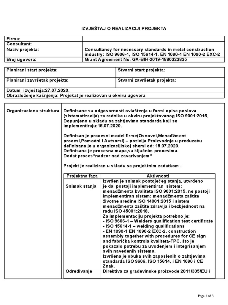 IZVJEŠTAJ O REALIZACIJI PROJEKTAmm | PDF