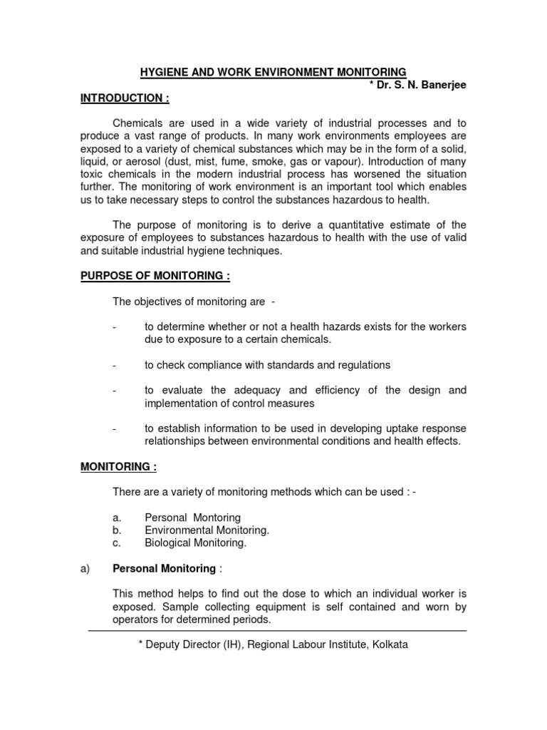 Hygiene and Work Environment Monitoring | PDF | Environmental ...