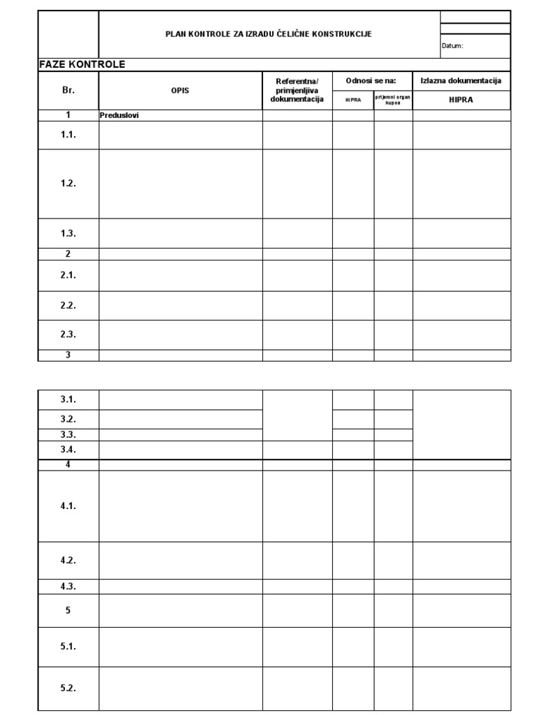 Plan Kontrole Za Izradu Čelične Konstrukcije | PDF