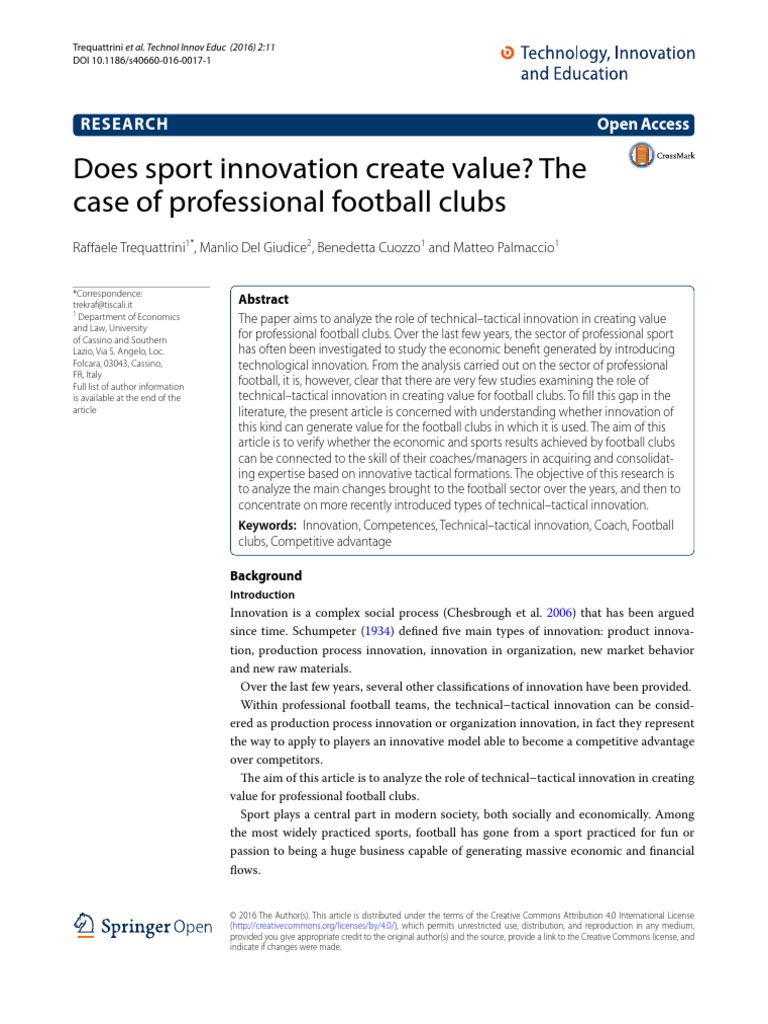 Does Sport Innovation Create Value The Case of Professional Football ...