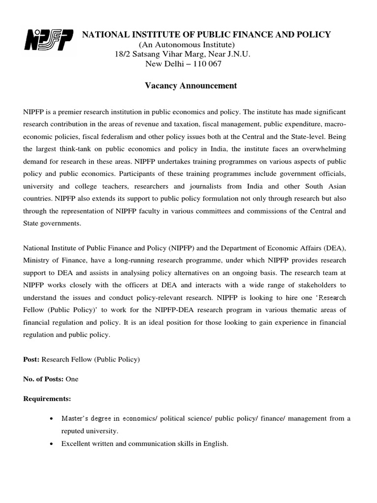 National Institute of Public Finance and Policy | PDF | Public Finance ...