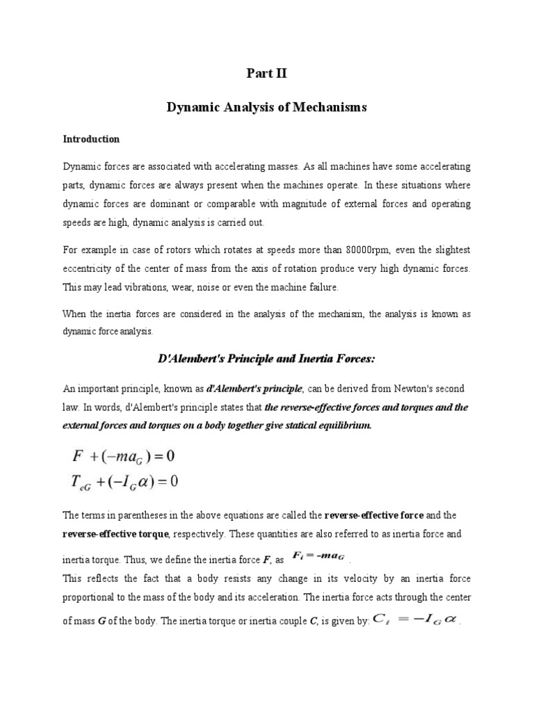 Dynamic Force Analysis of Mechanism | Download Free PDF | Torque | Force