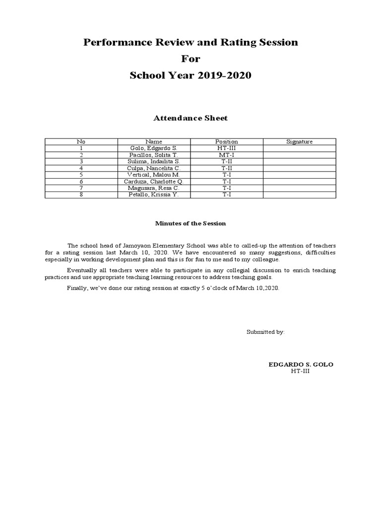 2019-2020 Teacher Performance Review | PDF