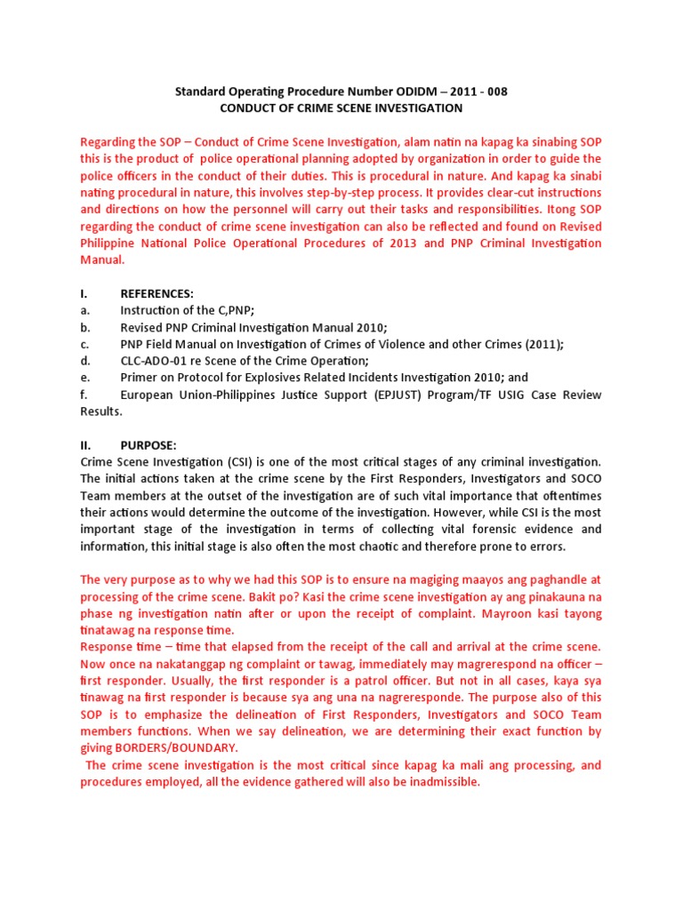 Standard Operating Procedure Number ODIDM - 2011 - 008 Conduct of Crime ...