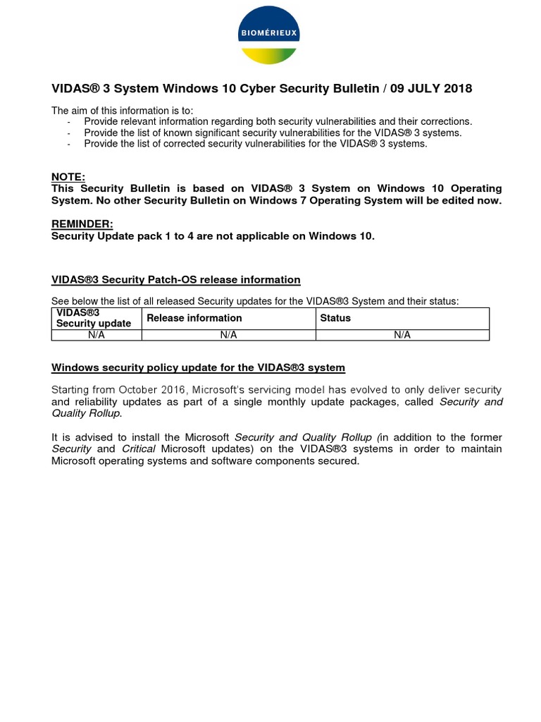 2018 - 07 VIDAS 3 Windows 10 Cyber Security Bulletin | PDF | Windows 10 ...