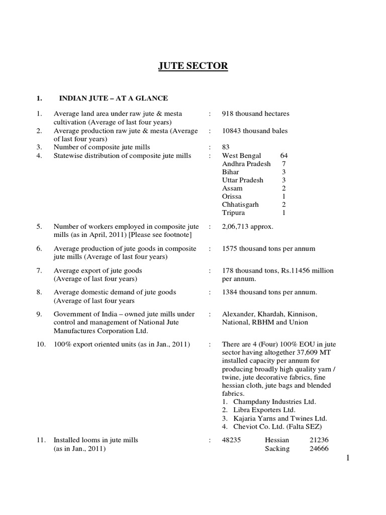 Note On Jute Sector PDF | PDF | Jute | Business