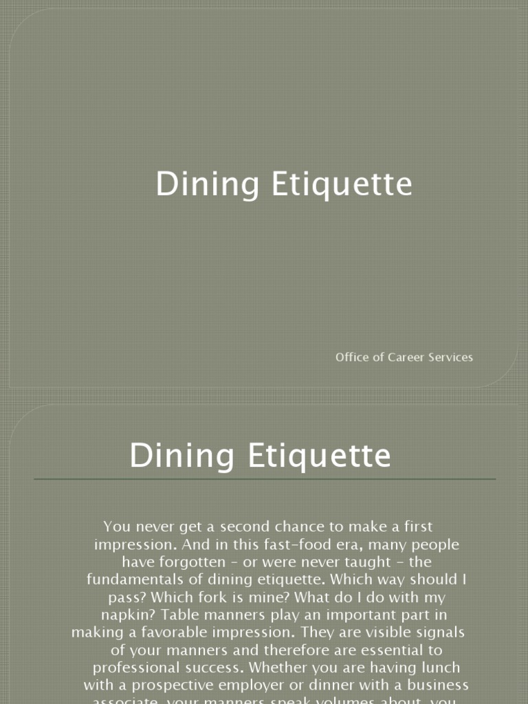 Dining Etiquette: Office of Career Services | PDF | Tableware | Food ...