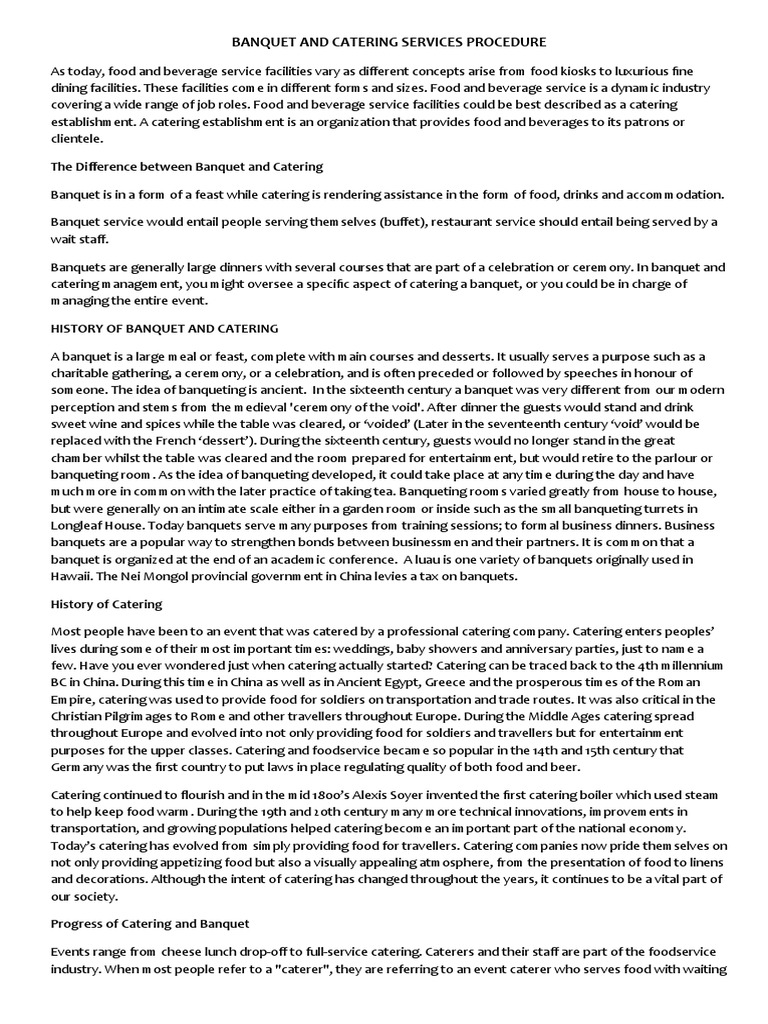Banquet and Catering Services Procedure | PDF | Waiting Staff | Foodservice