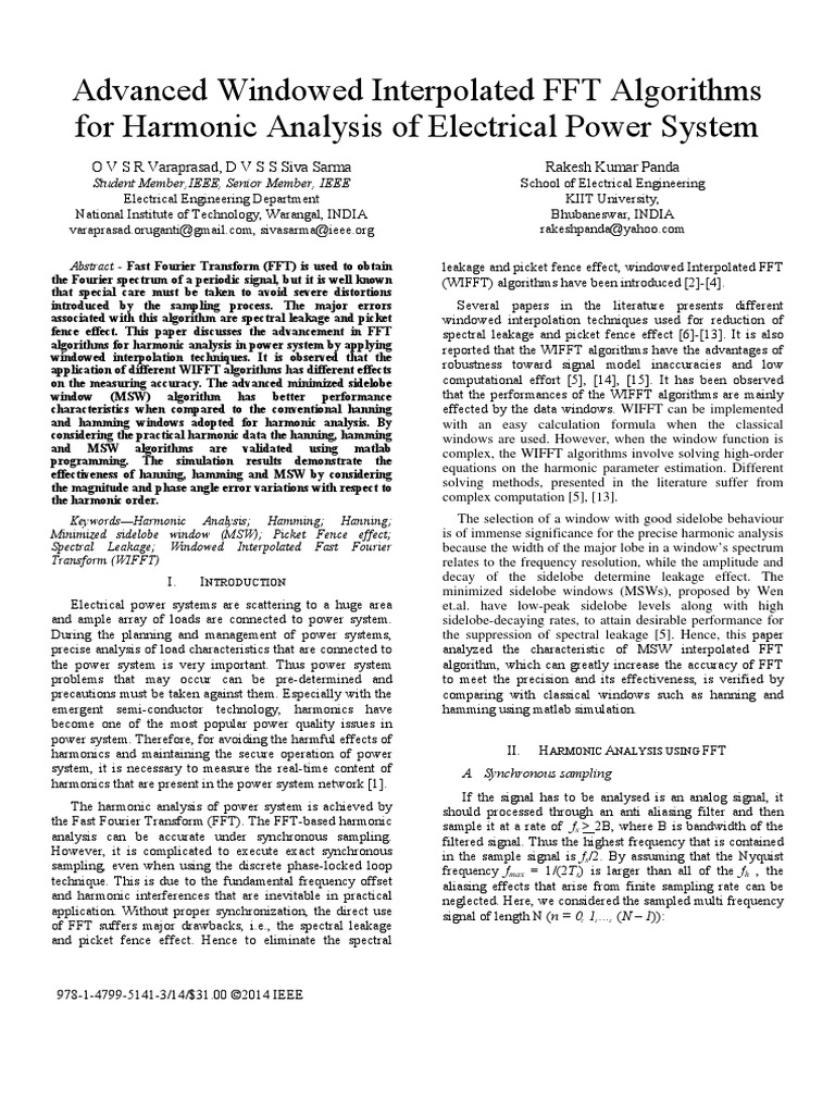 Advanced Windowed Interpolated FFT Algorithms For Harmonic Analysis of ...