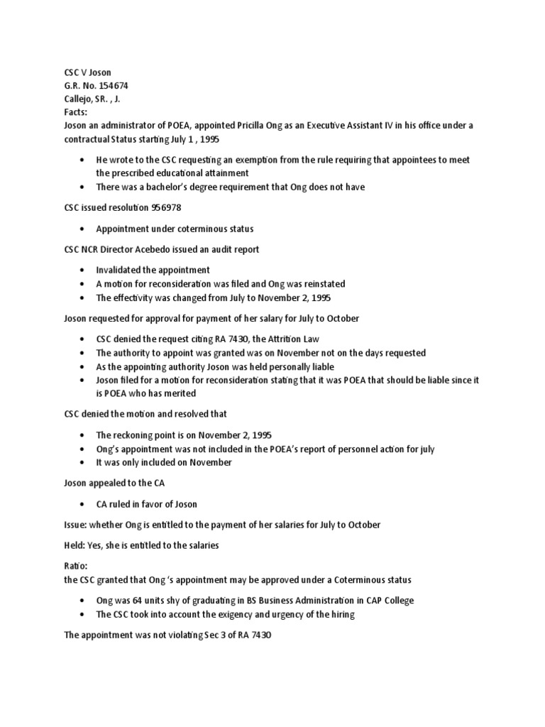 18 CSC V Joson | PDF | Government | Justice