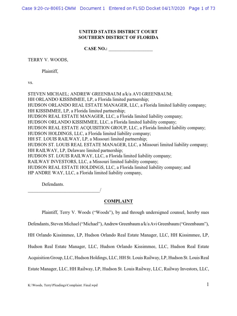 PACER Terry Woods Vs Hudson Holdings, Avi Greenbaum & Steven Michael ...