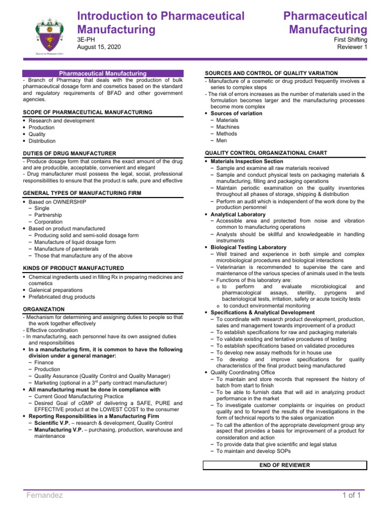 Pharma Manufacturing Overview | PDF | Assay | Laboratories