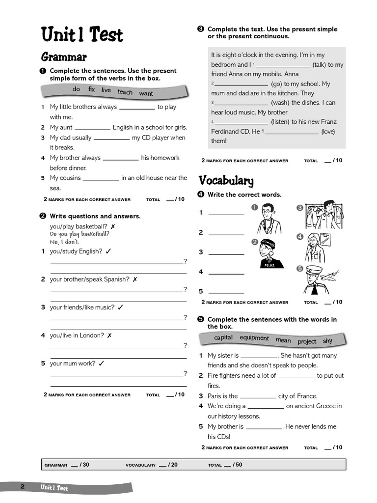 U Unit 1 Test: Grammar | PDF | Books | English Language