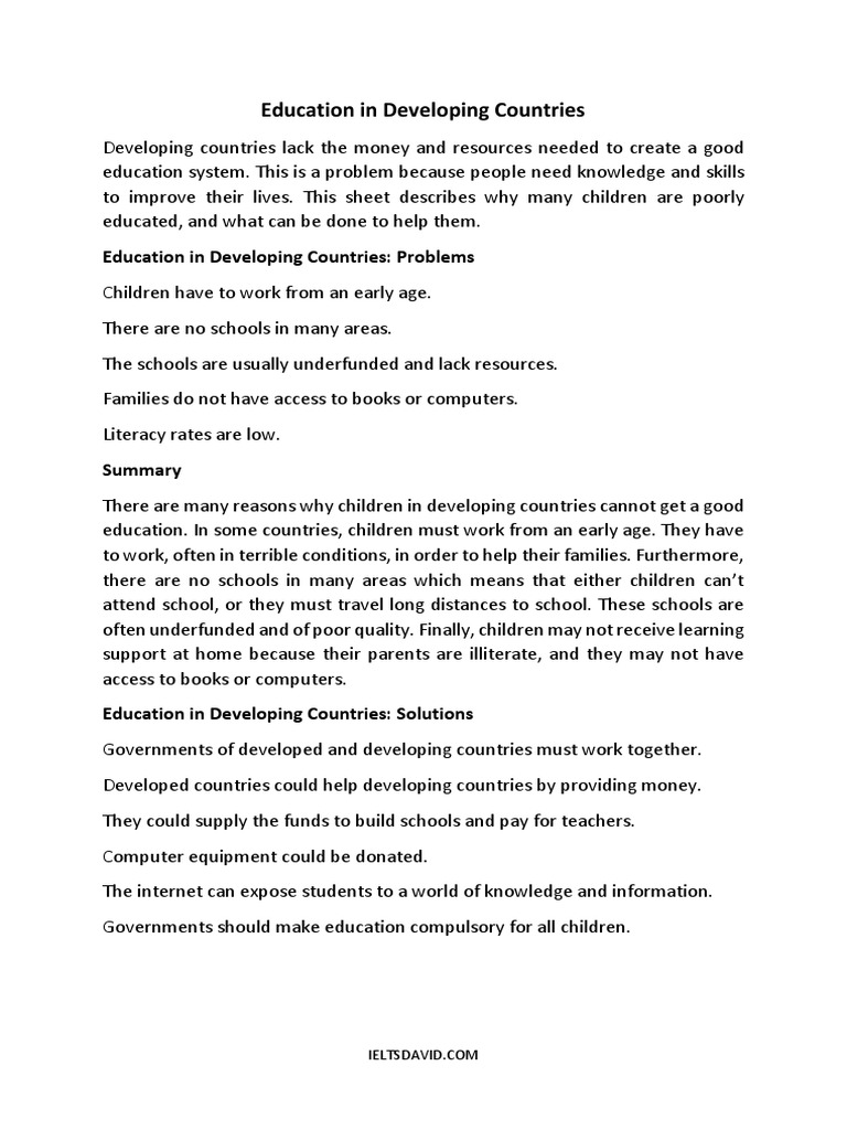 Education in Developing Countries: Problems | PDF | Literacy ...