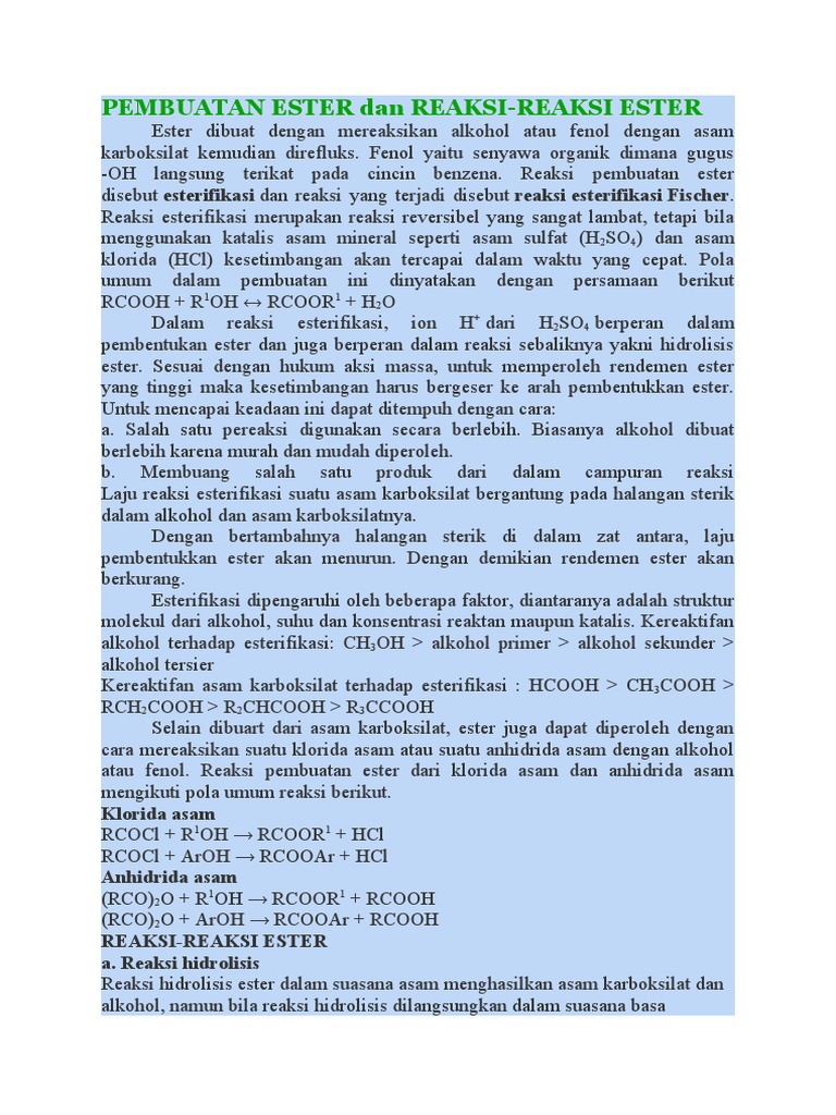 PEMBUATAN ESTER Dan REAKSI | PDF