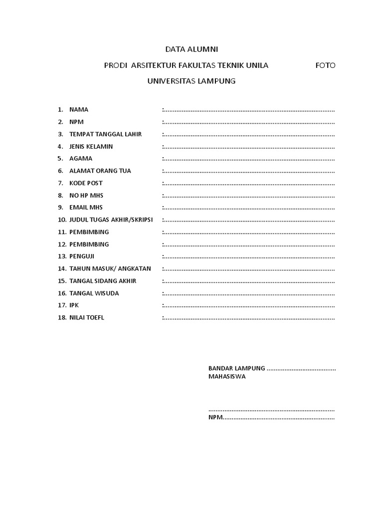 Data Alumni Prodi Arsitektur Fakultas Teknik Unila Foto Universitas ...