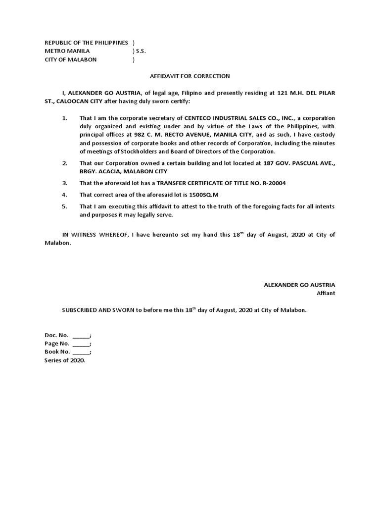 Affidavit of Correction | PDF
