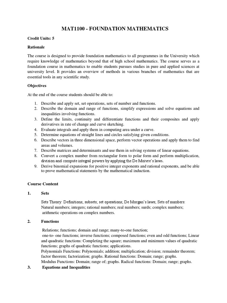 MAT1100 Syllabus 2020 PDF | PDF | Trigonometric Functions | Function (Mathematics)