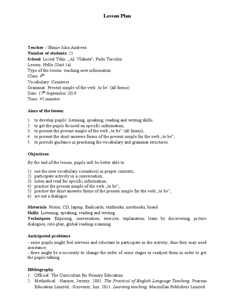 4th Grade English Lesson Plan: Countries | PDF | Reading Comprehension ...