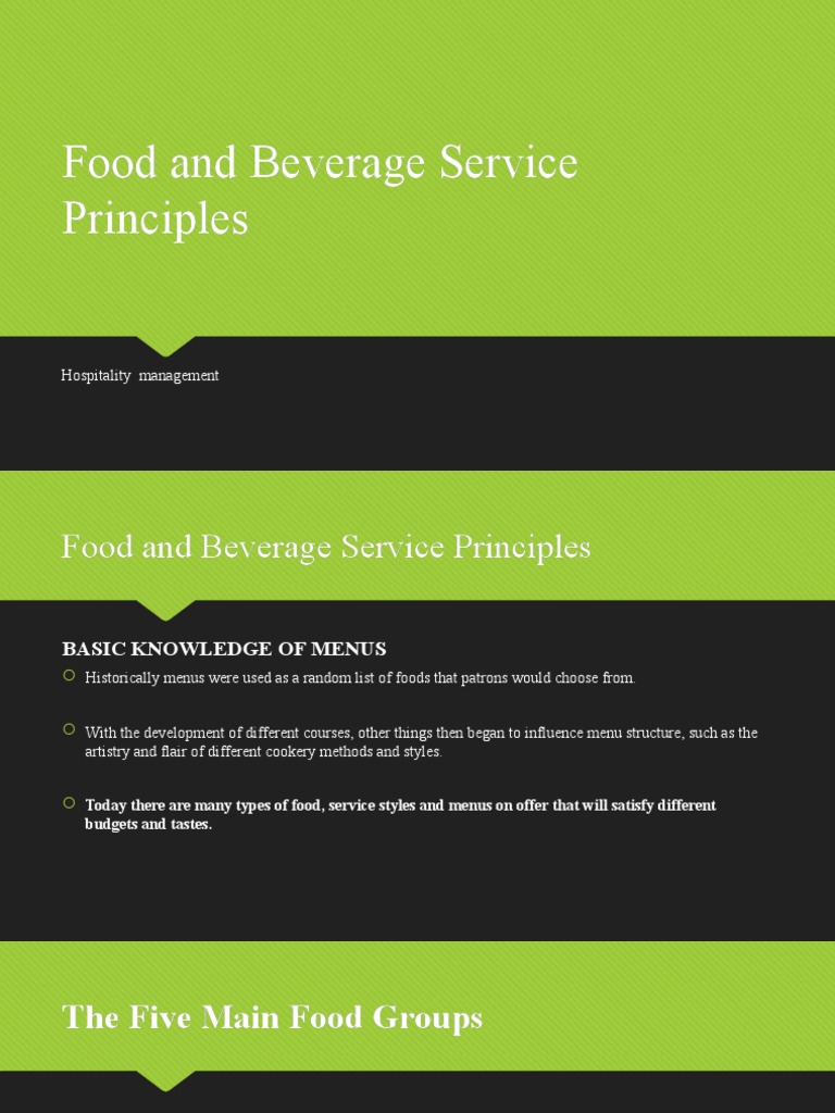 Food and Beverage Service Principles | PDF | Menu | Restaurants