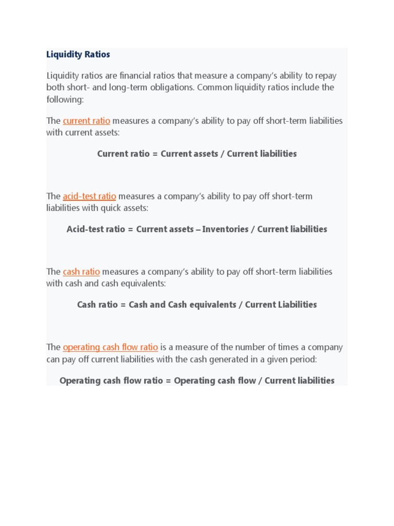 Understanding Liquidity Ratios Explained | PDF