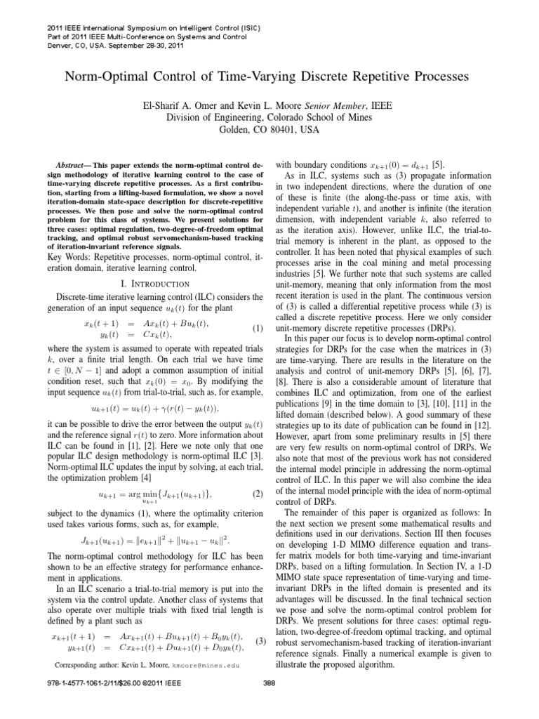 Norm-Optimal Control of Time-Varying Discrete Repetitive Processes | PDF | Control Theory ...