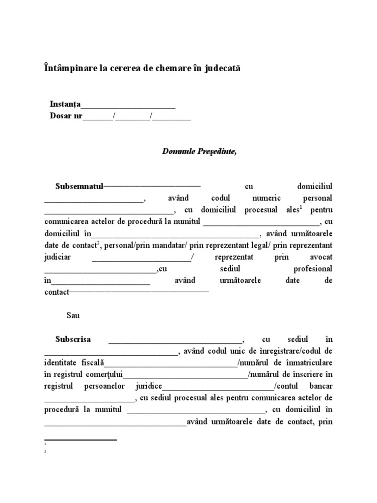 Intampinare La Cererea de Chemare in Judecata | PDF
