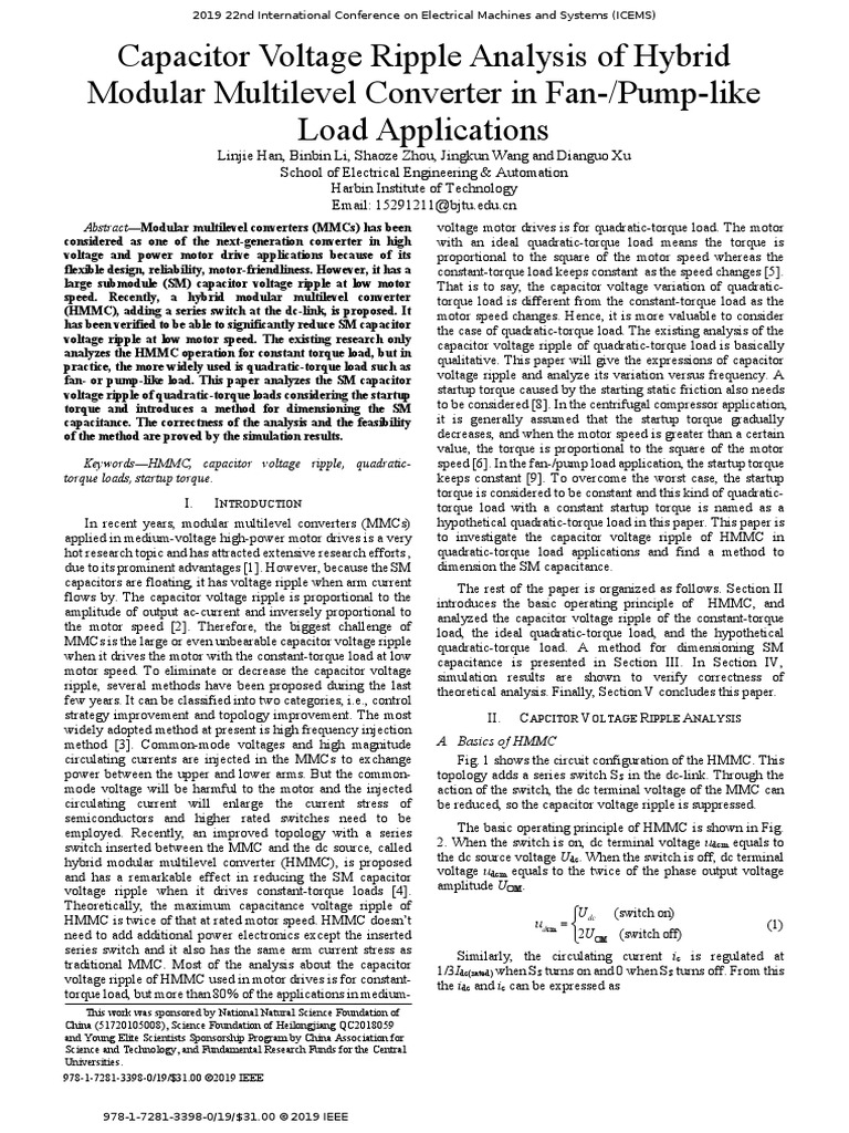 Capacitor Voltage Ripple Analysis Of Hybrid Modular Multilevel