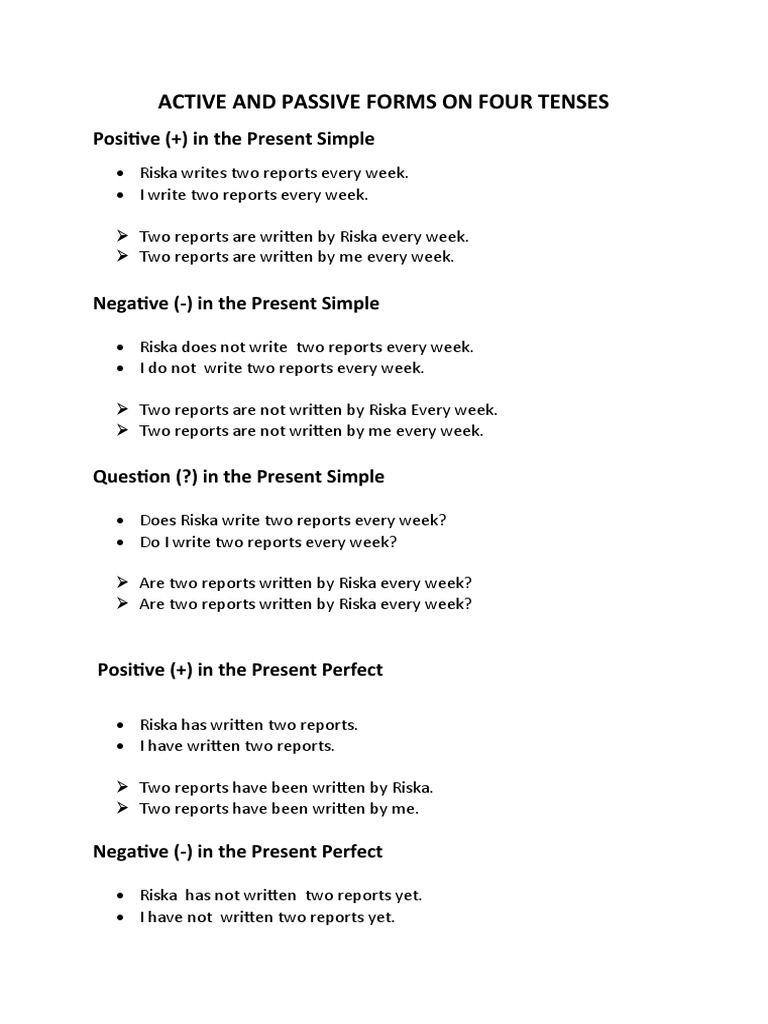 Active vs Passive: Tense Guide | PDF | Perfect (Grammar) | Syntactic ...