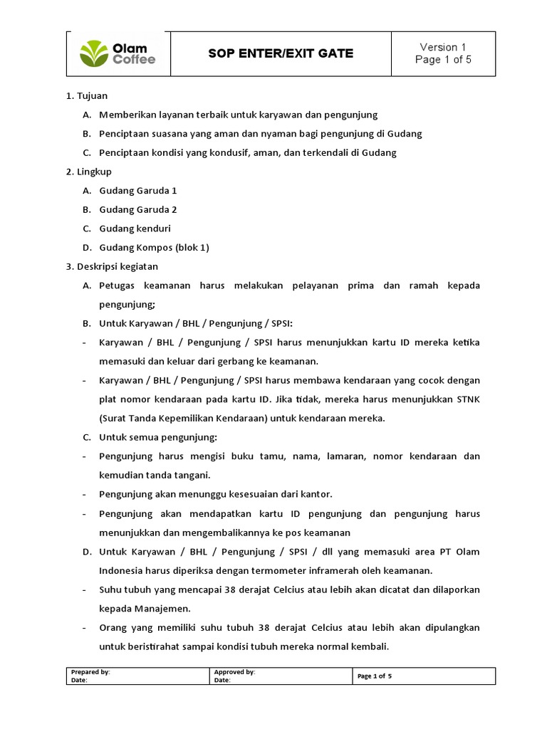 SOP Enter and Exit Gate Indonesia | PDF