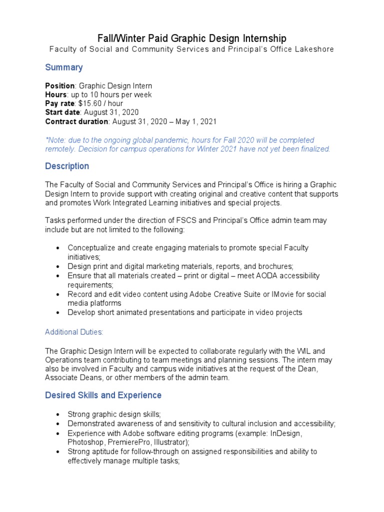 2020-21 Graphic Design Intern Posting | PDF | Graphic Design | Internship