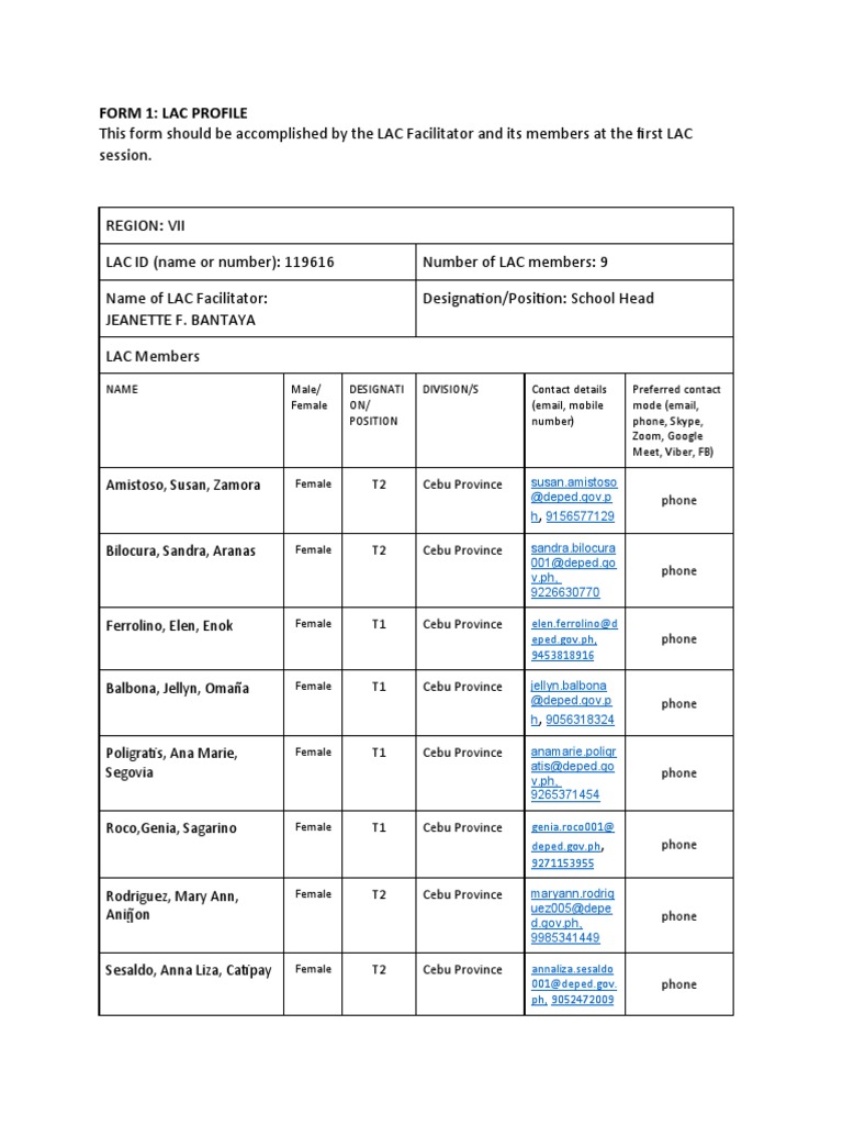 Form 1: Lac Profile: Amistoso, Susan, Zamora | PDF | Computing And Information Technology