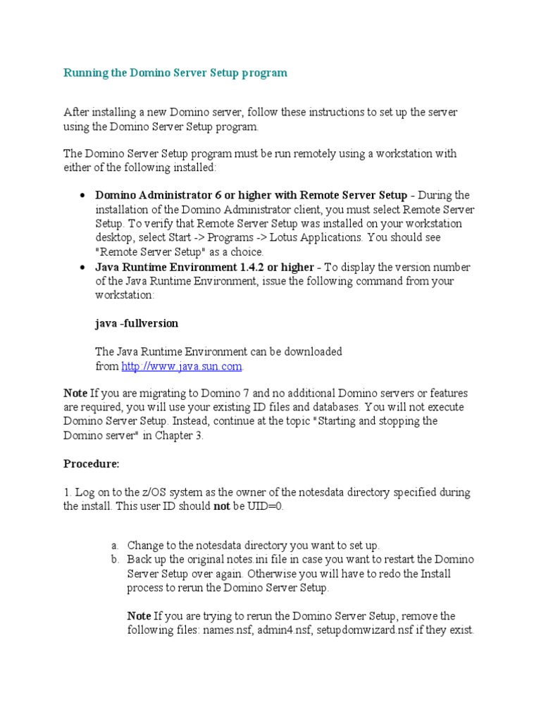 Running The Domino Server Setup Program: Java - Fullversion | PDF | Ibm ...