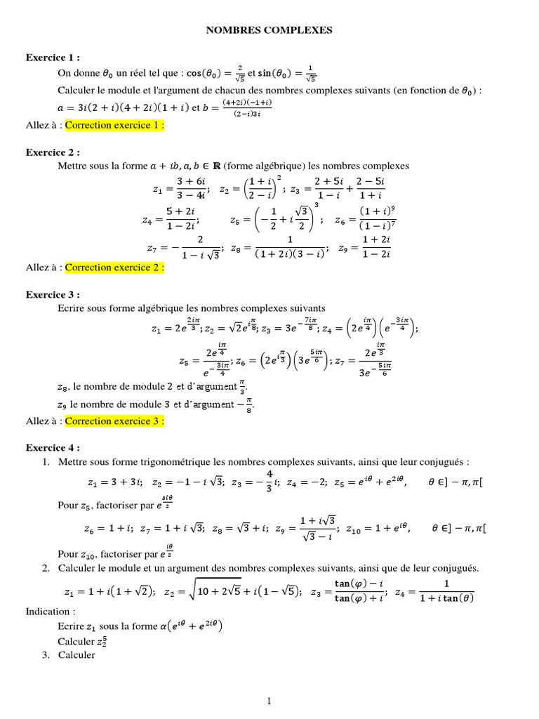 Exercices Corriges Nombres Complexes | PDF | Nombre complexe | Zéro d'une fonction