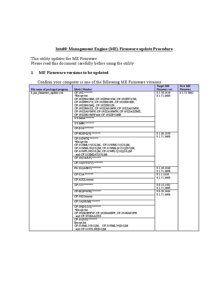 Intel® Management Engine (ME) Firmware Update Procedure | PDF ...