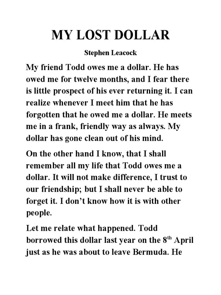 My Lost Dollar | PDF
