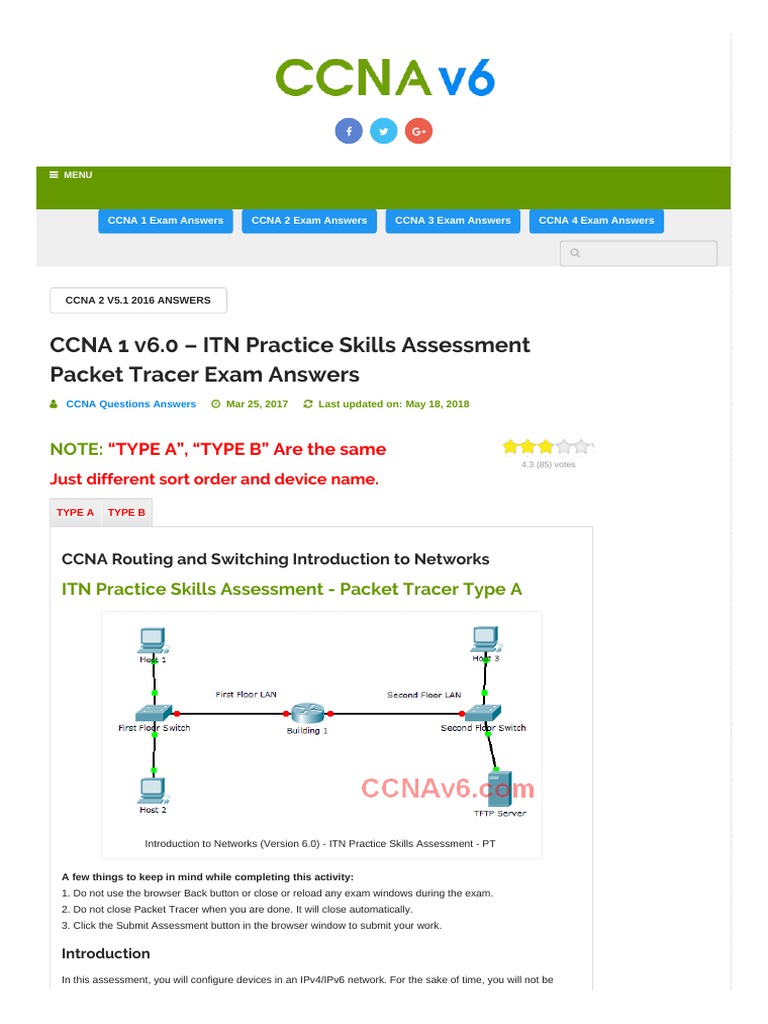 Ccna 1 v6 0 E28093 Itn Practice Skills Assessment Packet Tracer Exam Answers | PDF | Cisco ...