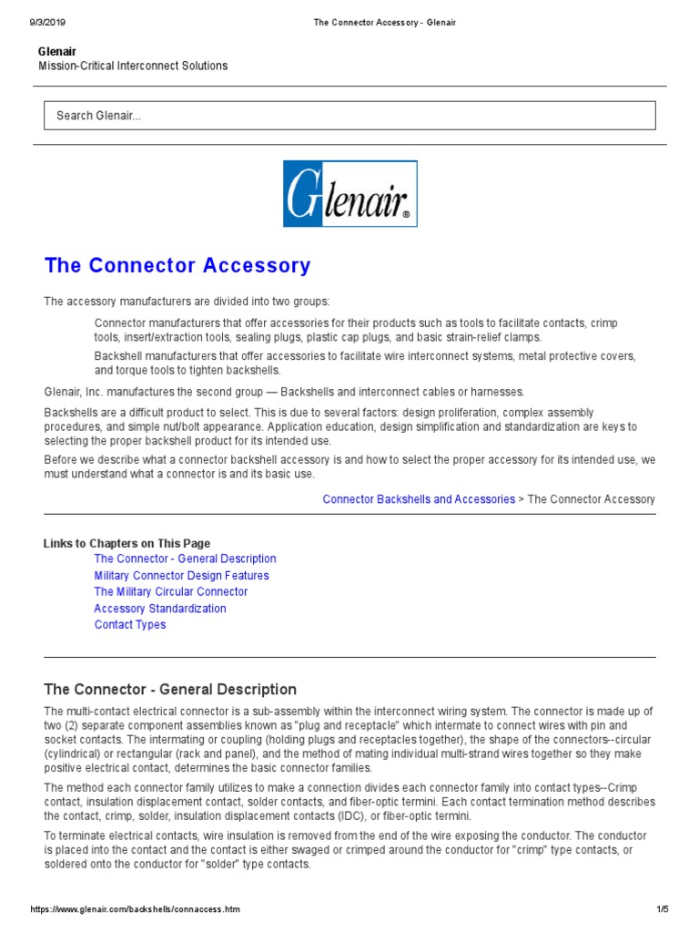 The Connector Accessory - Glenair | Download Free PDF | Electrical Connector | Components