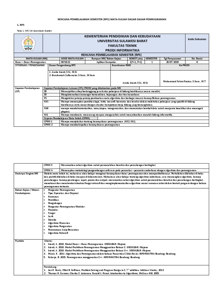 RPS Dasar Dasar Pemrograman | PDF
