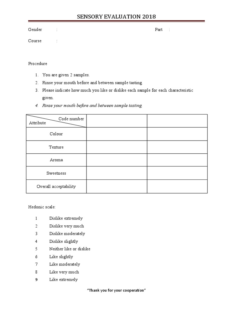 Sensory Evaluation 2018: 4. Rinse Your Mouth Before and Between Sample ...