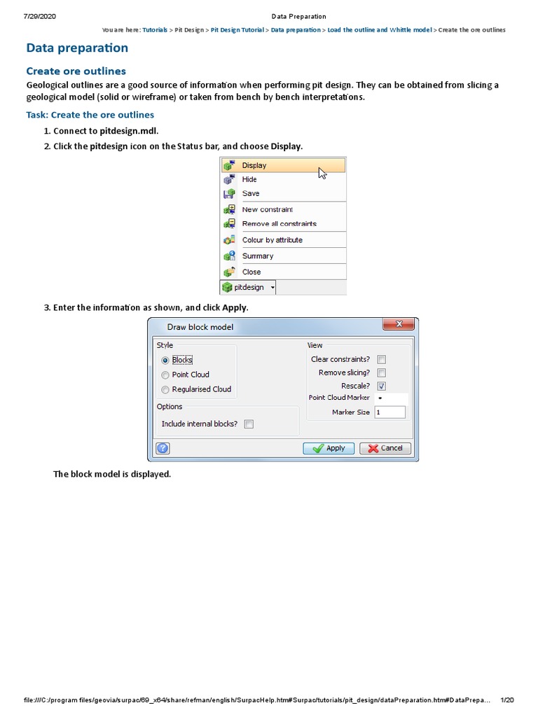Surpac Tutorial - Pit Design - Block Modelling | PDF | Icon (Computing) | Software