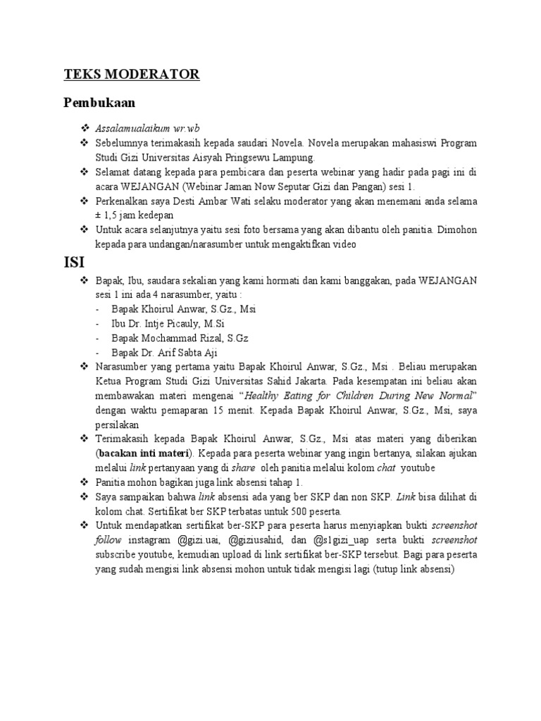Teks Moderator Sesi 1-1 | PDF