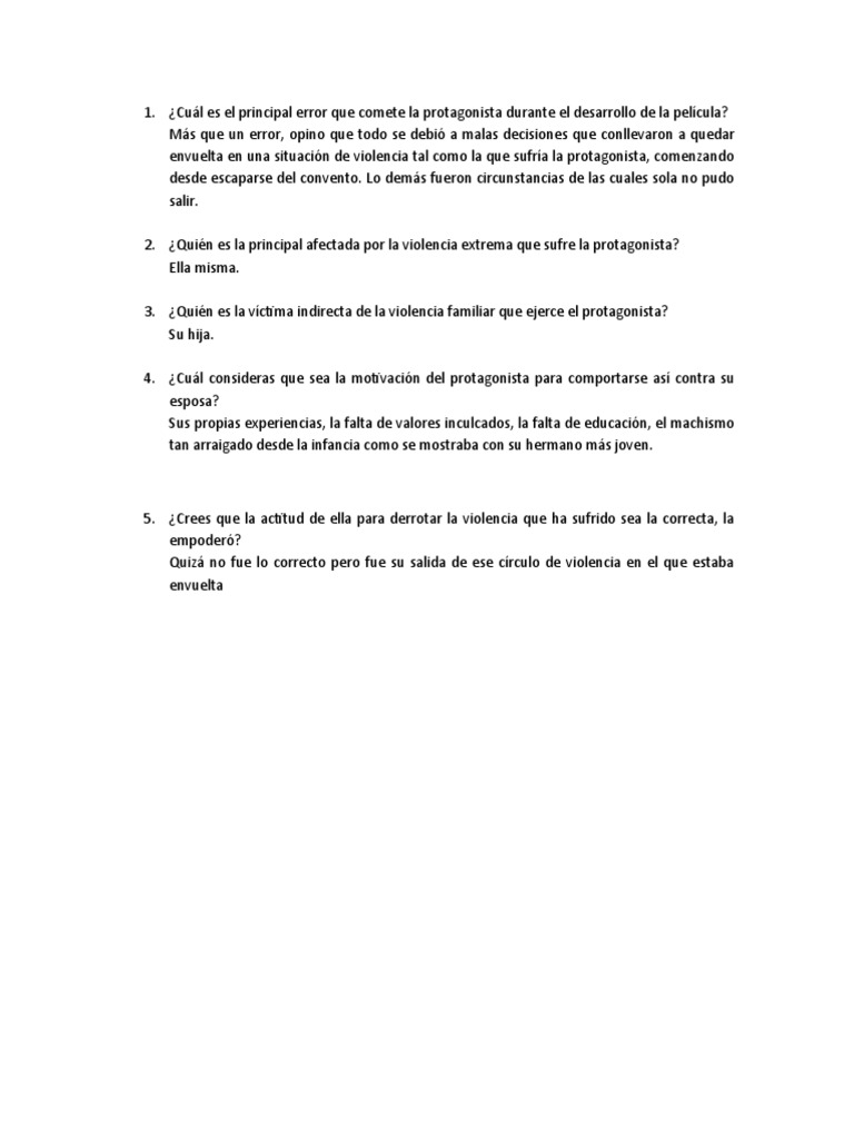 Preguntas de La Pelicula La Mujer Del Animal | PDF