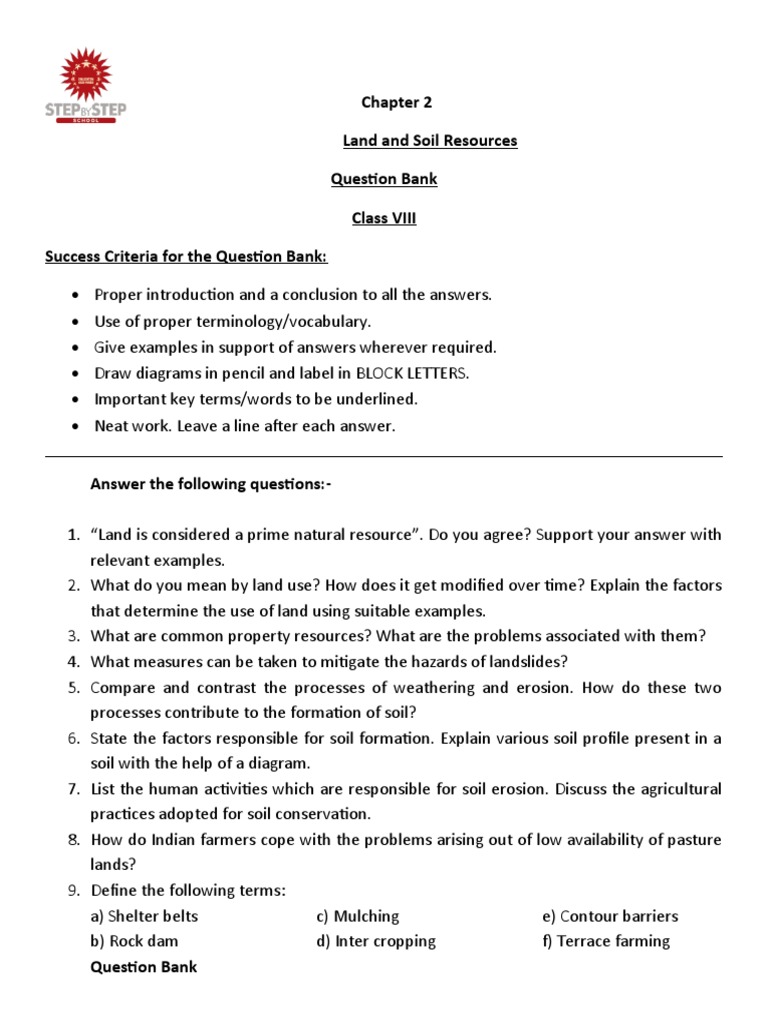 Land and Soil Resources Question Bank Class VIII | PDF | Soil | Rock ...