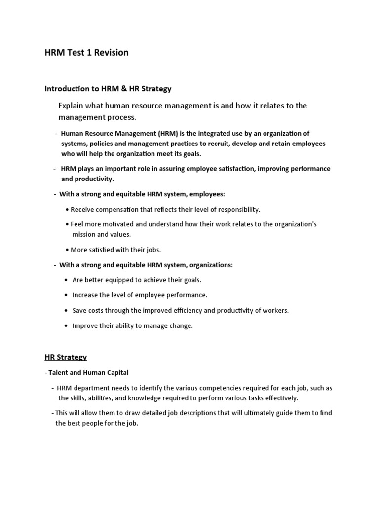 HRM Test 1 Revision | Download Free PDF | Human Resource Management ...