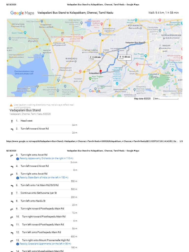 Vadapalani Bus Stand To Kolapakkam, Chennai, Tamil Nadu - Google Maps ...
