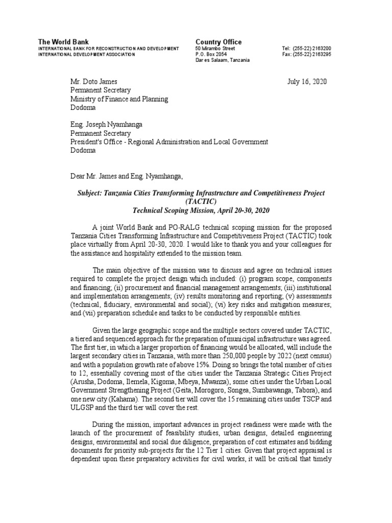 TACTIC - Virtual Technical Scoping Mission ML April 2020 (Final) PDF ...