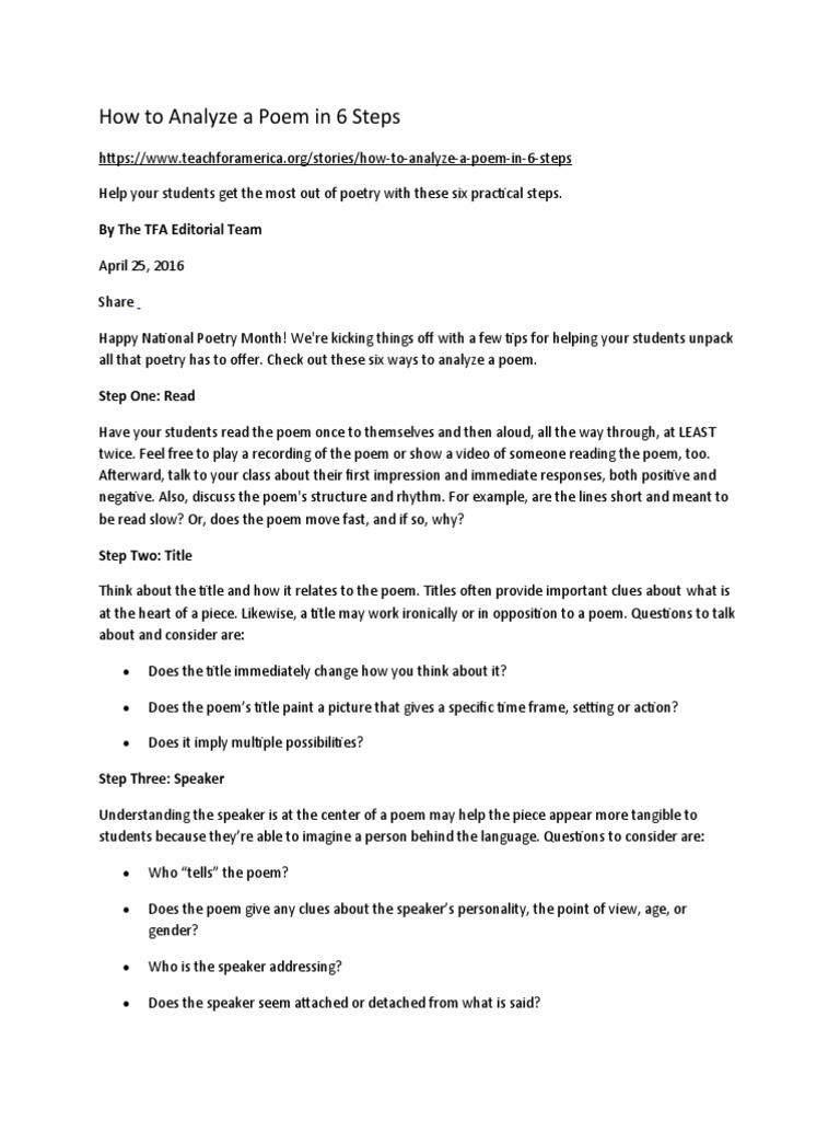 Analyzing Poetry: 6 Essential Steps | PDF | Poetry | Human Communication